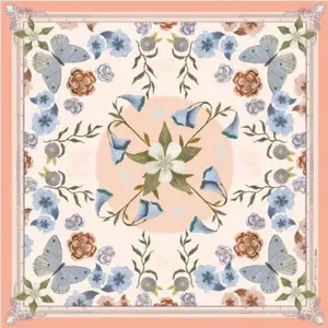 MATTY MILLER STUDIO 100% Silk Scarf Columbineflowers And Butterflies - 26 X 26"
